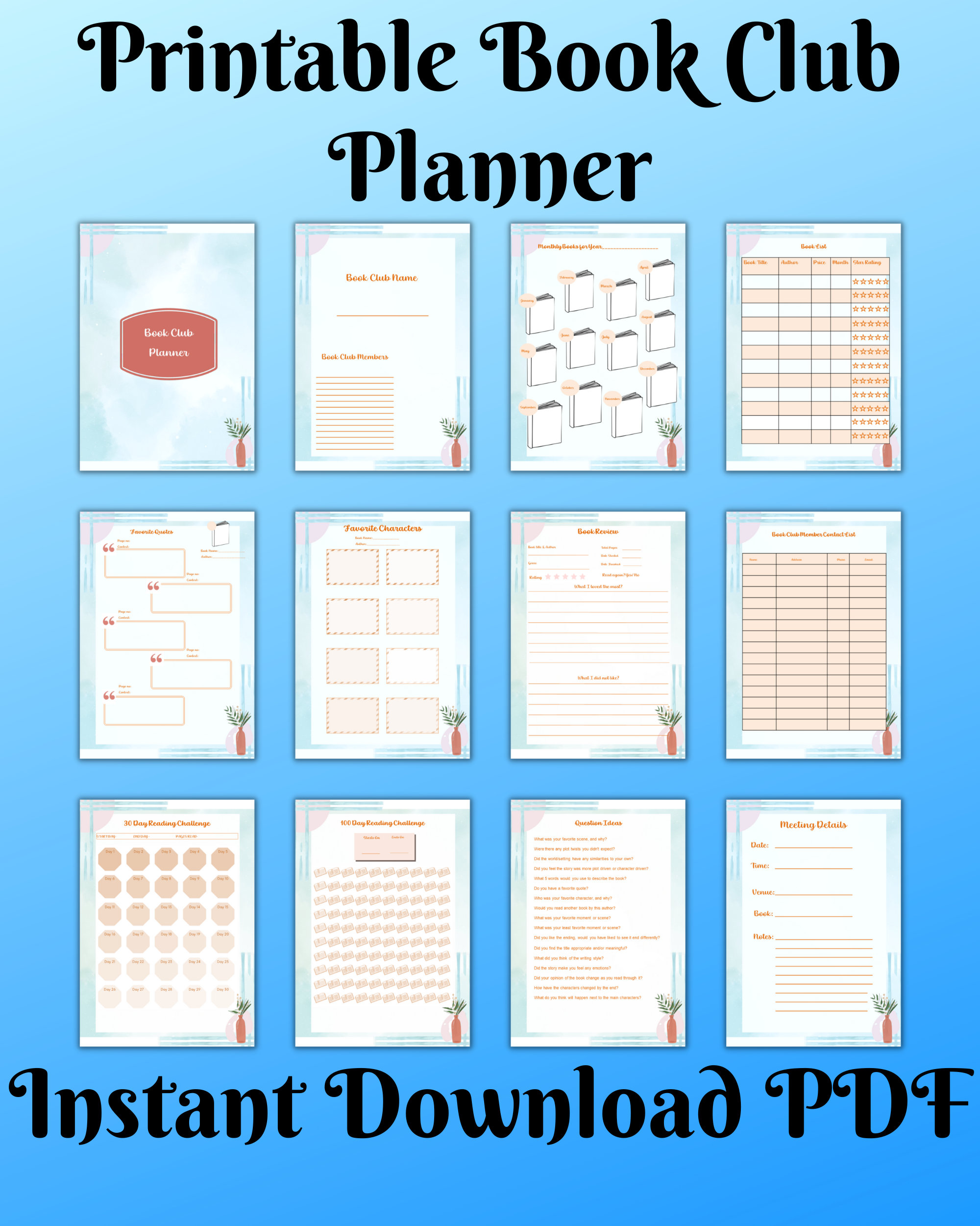 Printable Book Club Planner: Organize Your Reading Schedule, Instant ...