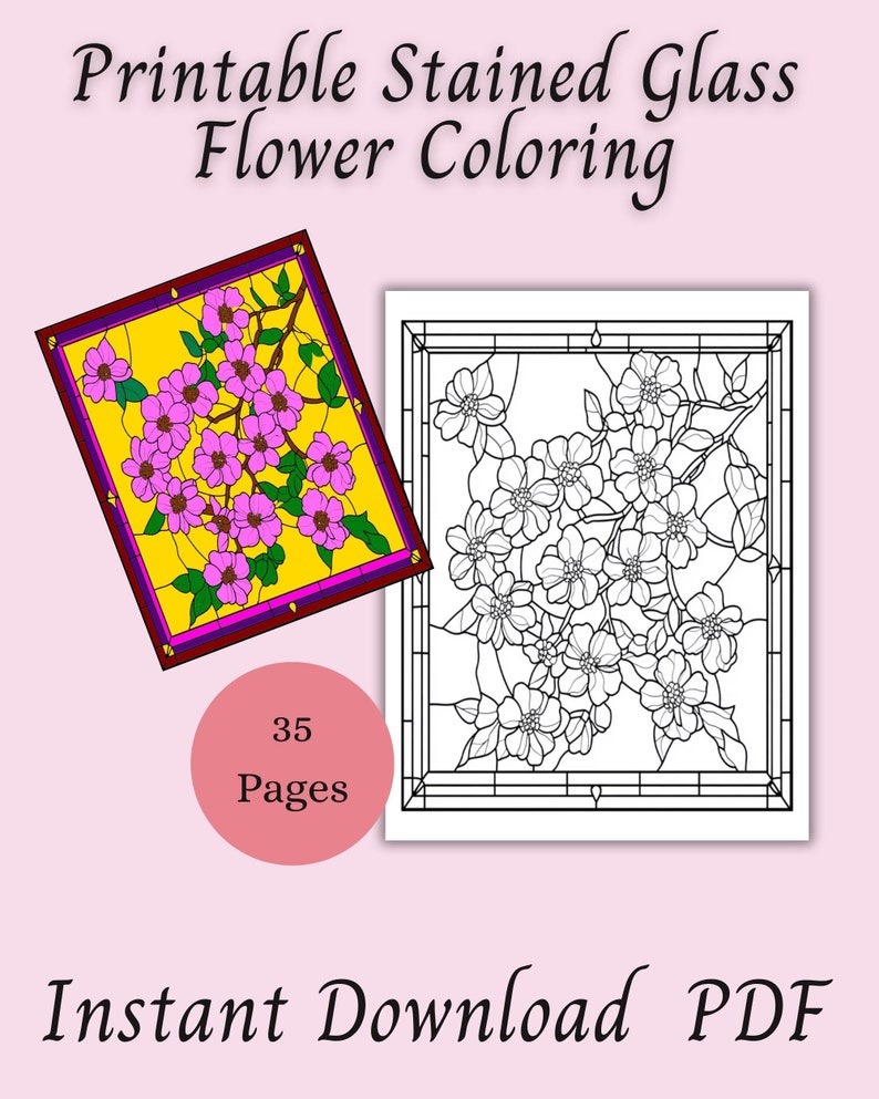 Printable Stained Glass Flowers Coloring Pages, Instant Download PDF - Etsy