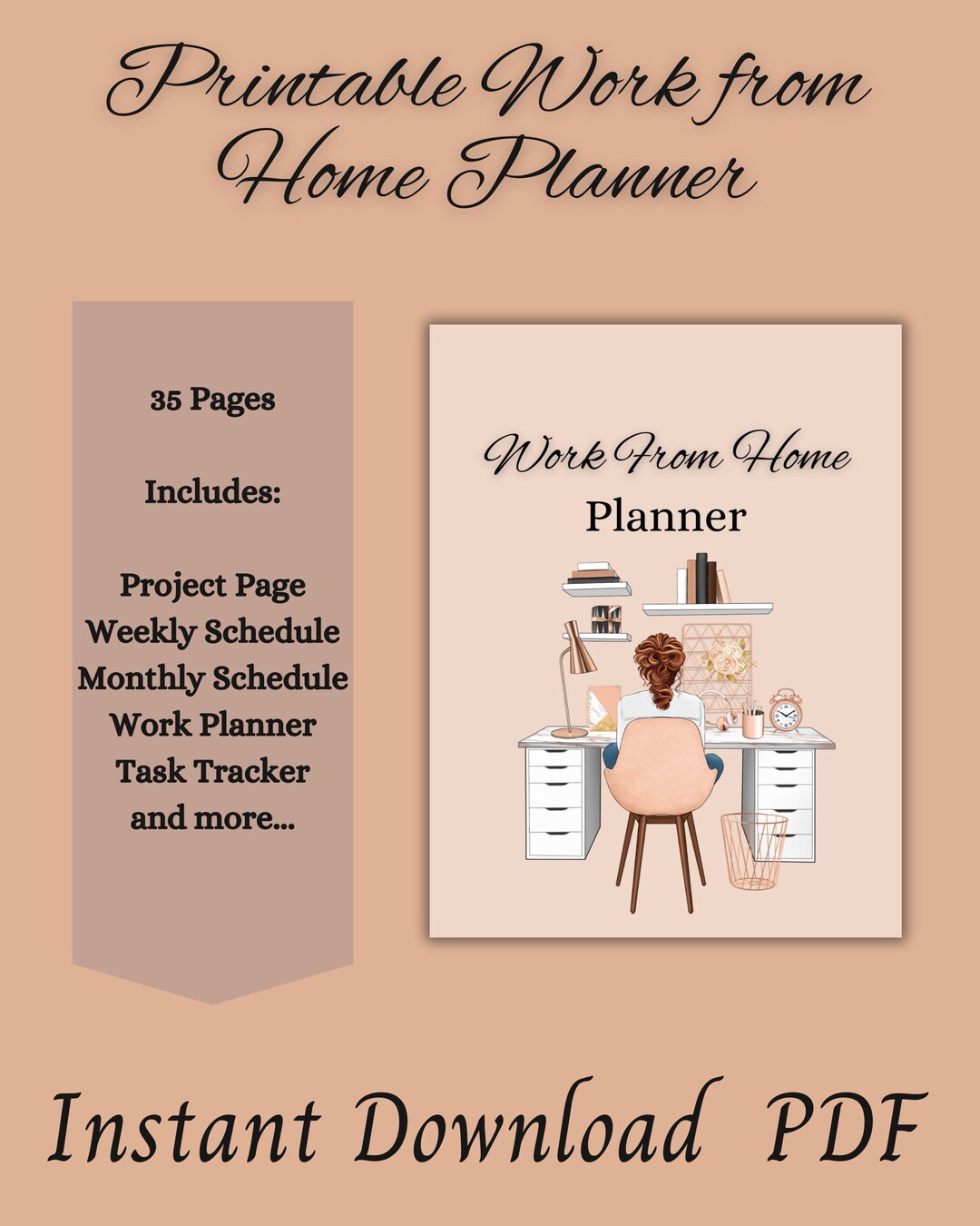 Printable Work From Home Planner, Undated Calendars, Work Planners ...
