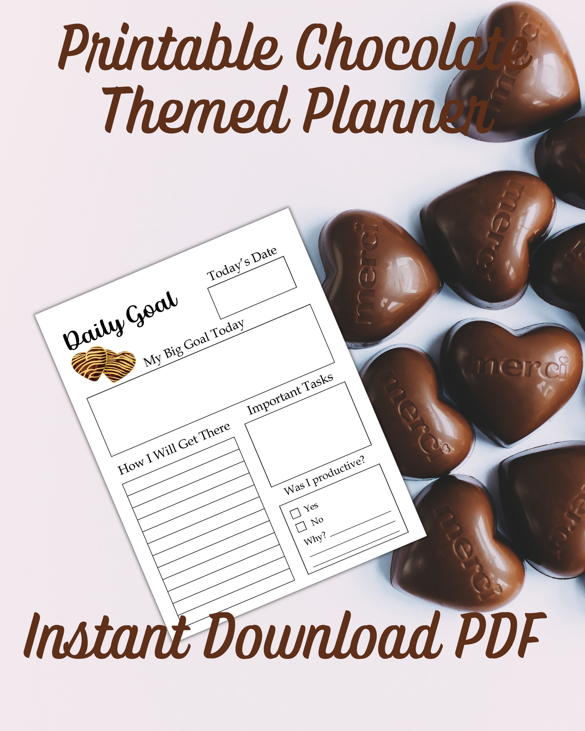 Printable Chocolate Theme Planner; Undated Daily, Weekly, Monthly ...