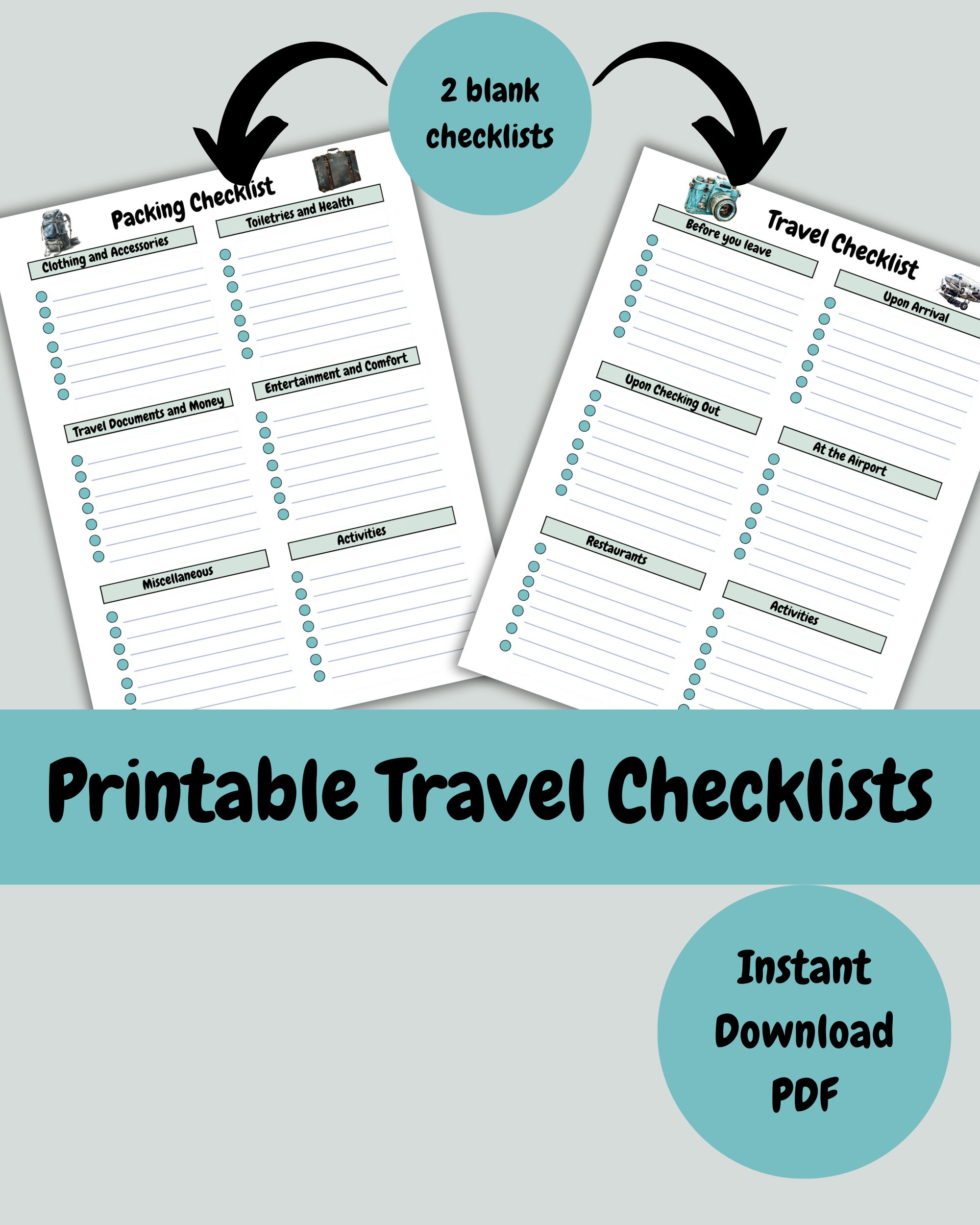 Printable Travel Checklist, Packing List, Prefilled and Blank, Holiday ...