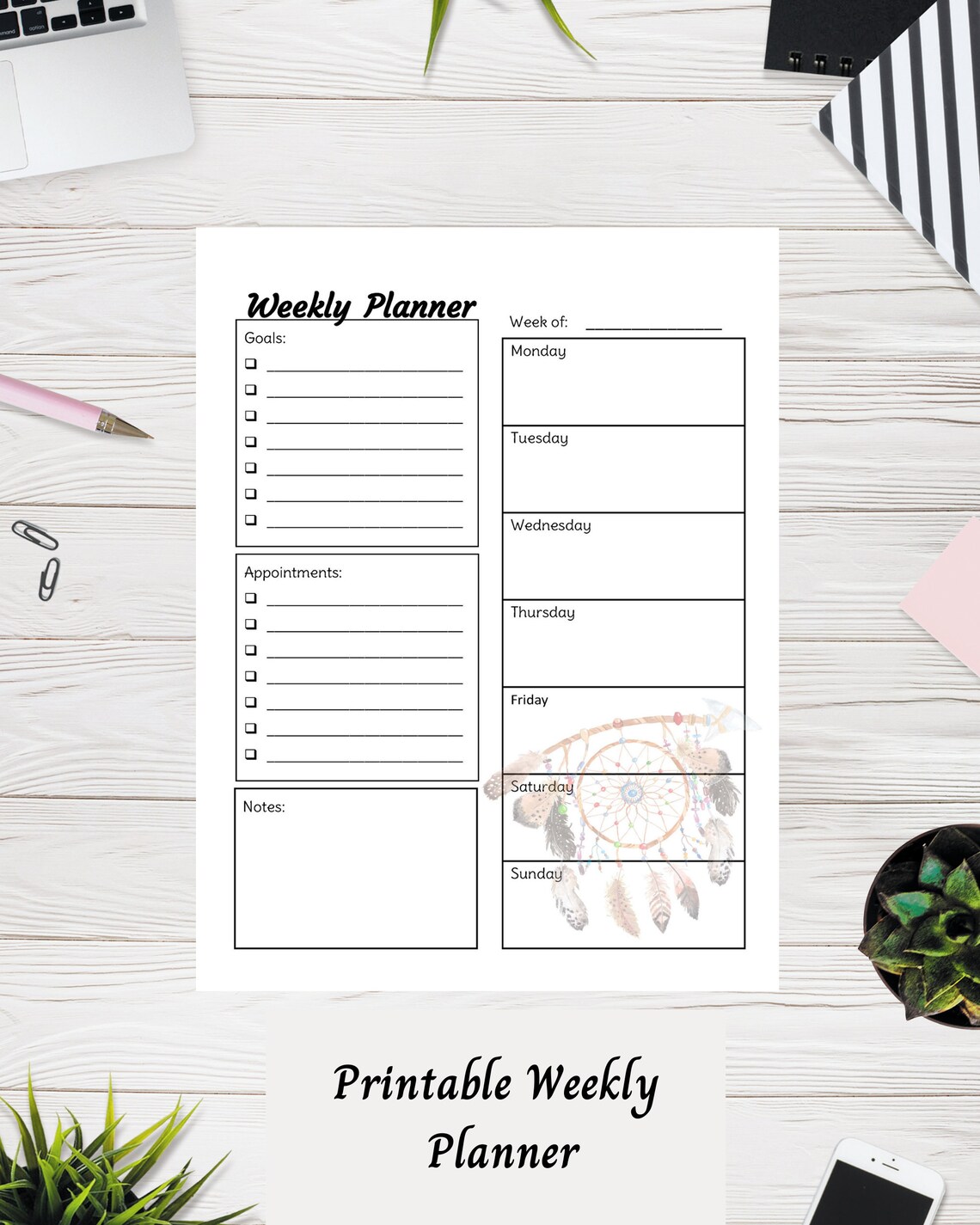 Printable Weekly Planner, Printable and Fillable, Instant Download PDF ...