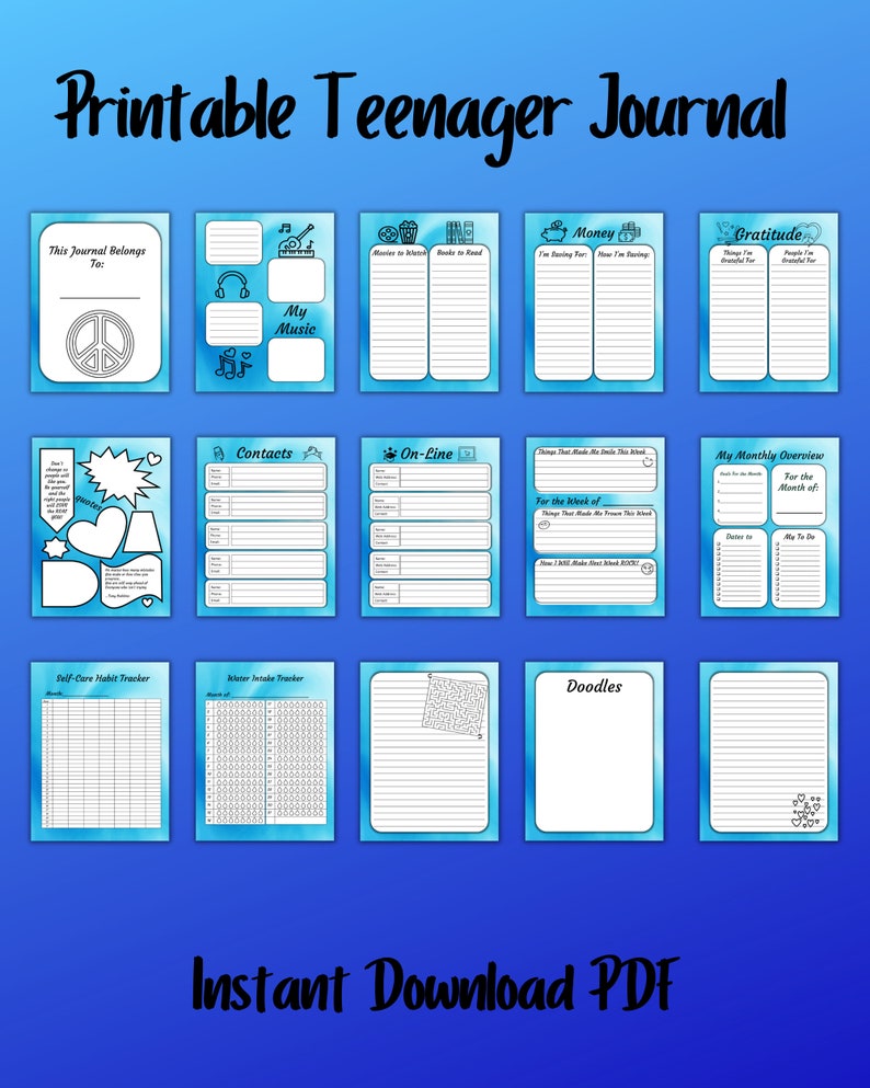 Printable Teenager Journal, Trackers, Gratitude, Monthly Overview ...