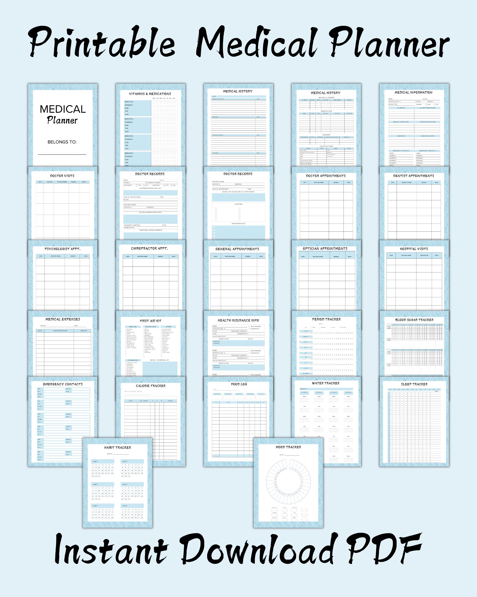 Printable Medical Planner, Medication Tracker, Doctors Visits ...