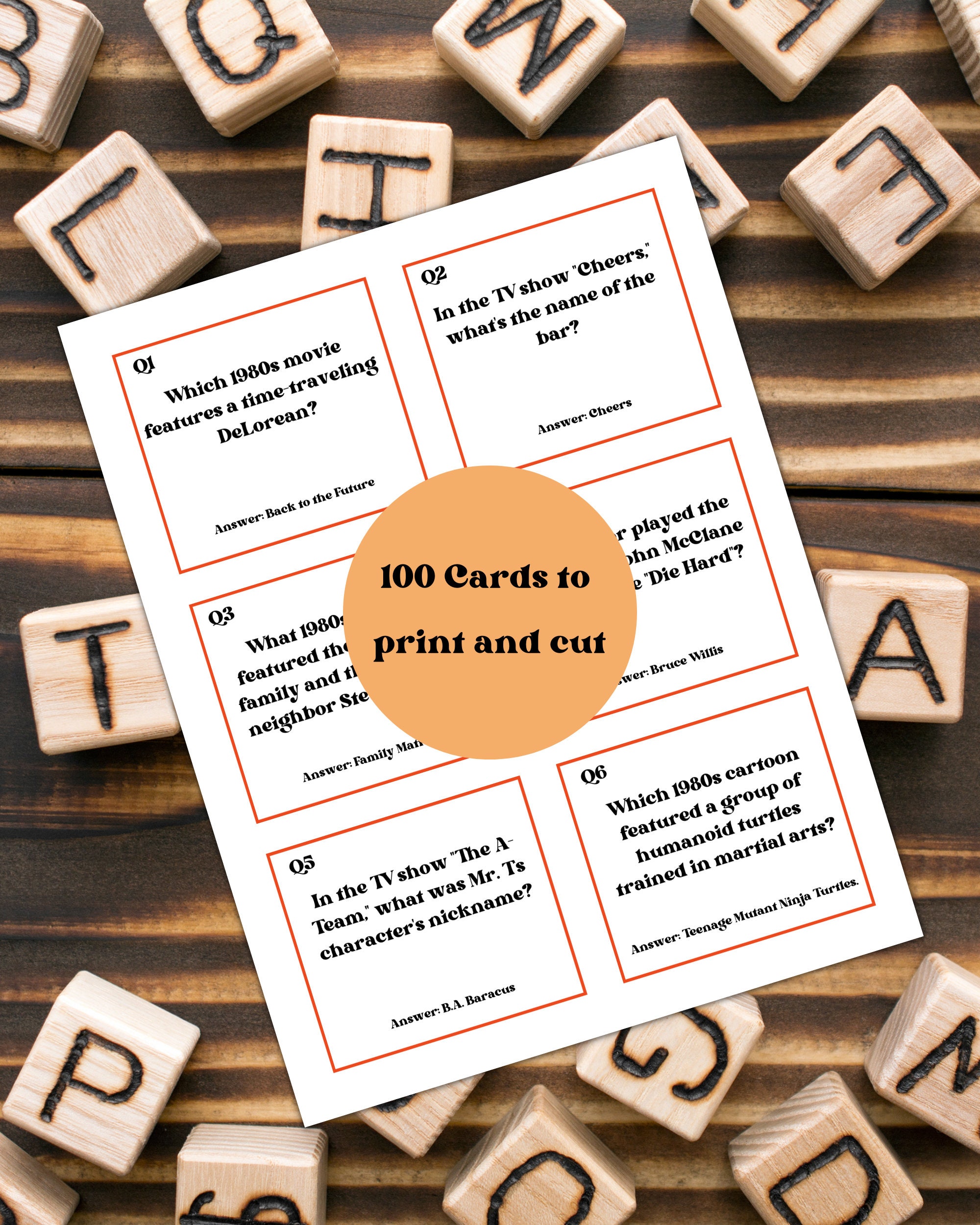 Printable 80s Era Trivia Cards, 100 Trivia Night Questions and Answers ...