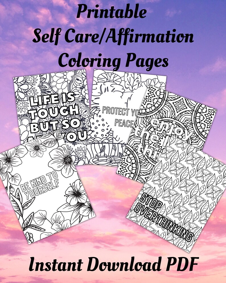 Printable Self Care Affirmation Coloring Pages, Instant Download PDF - Etsy
