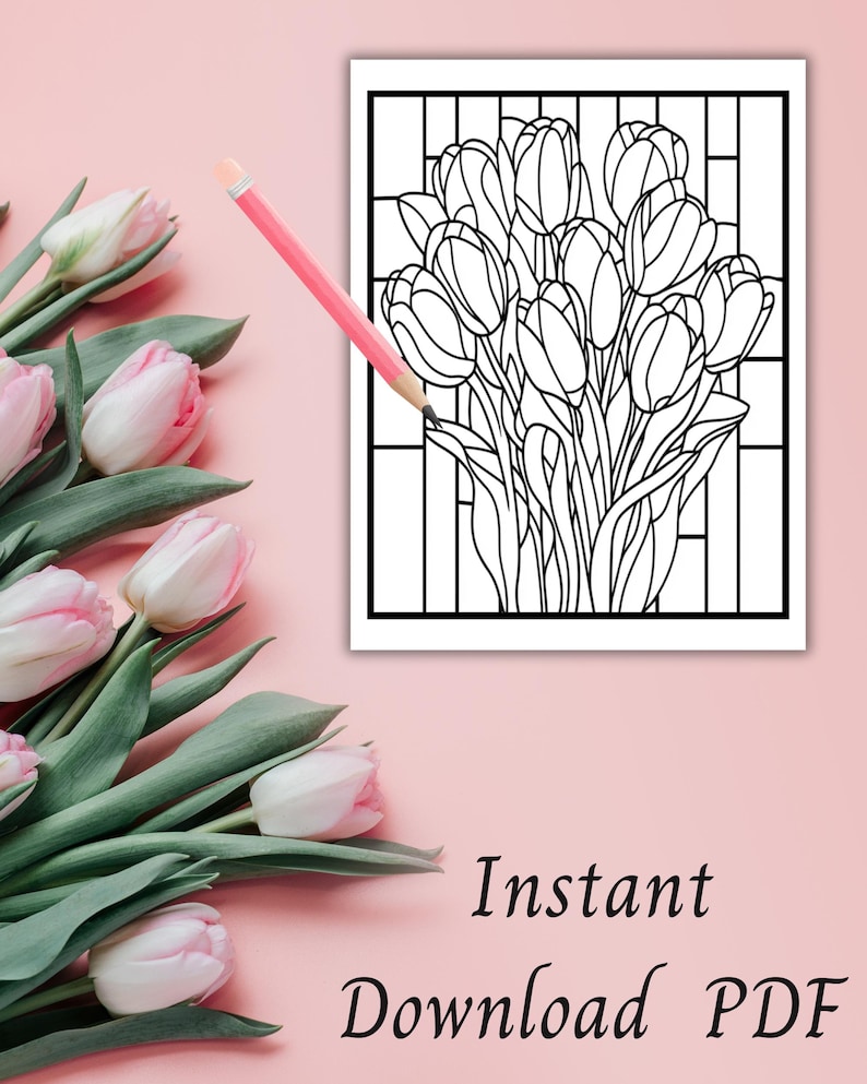 Printable Stained Glass Flowers Coloring Pages, Instant Download PDF - Etsy