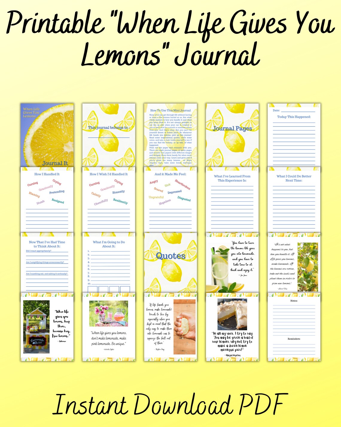 Printable "when Life Gives You Lemons" Journal, Affirmation Quotes ...