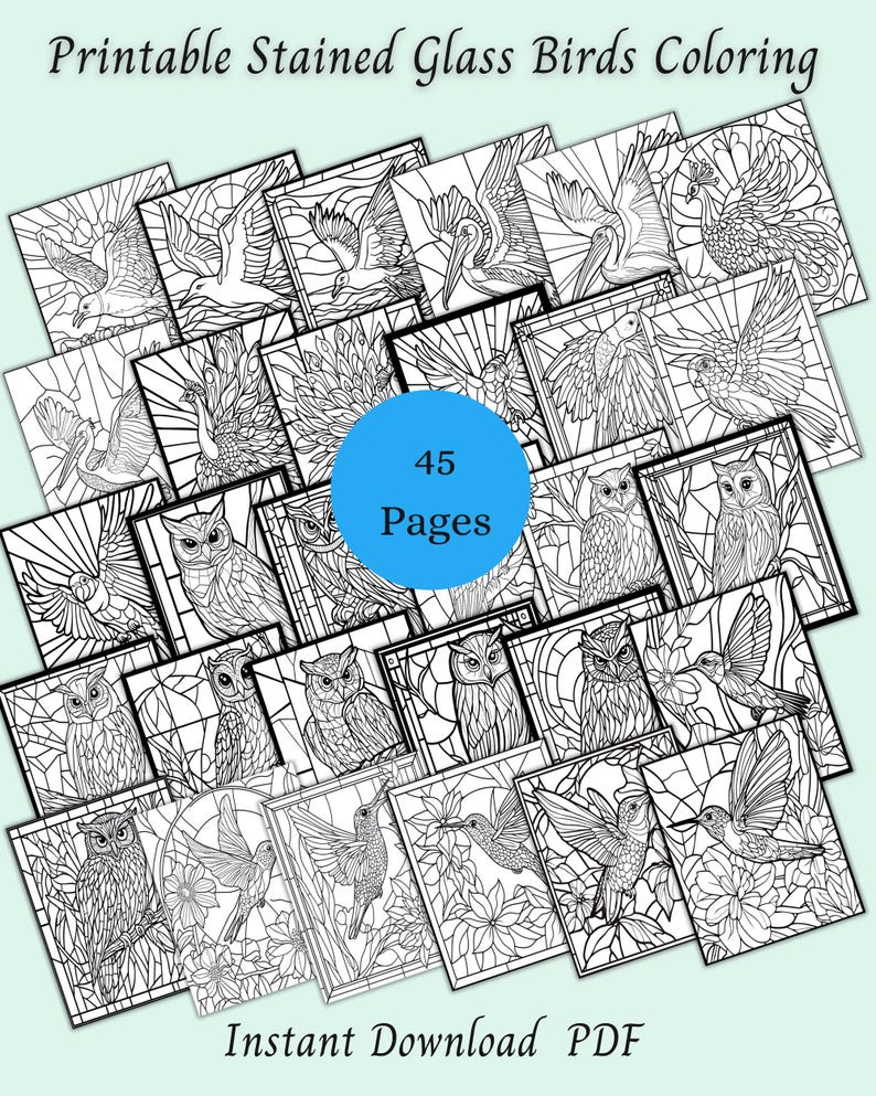 Printable Stained Glass Birds Coloring Pages, Instant Download PDF - Etsy