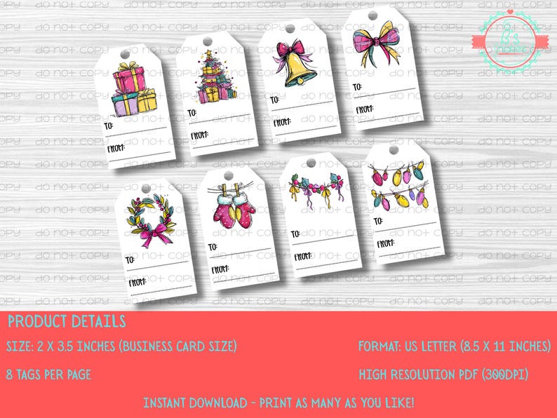 Christmas Doodle Gift Tags, Printable Holiday Favor Tags (digital ...