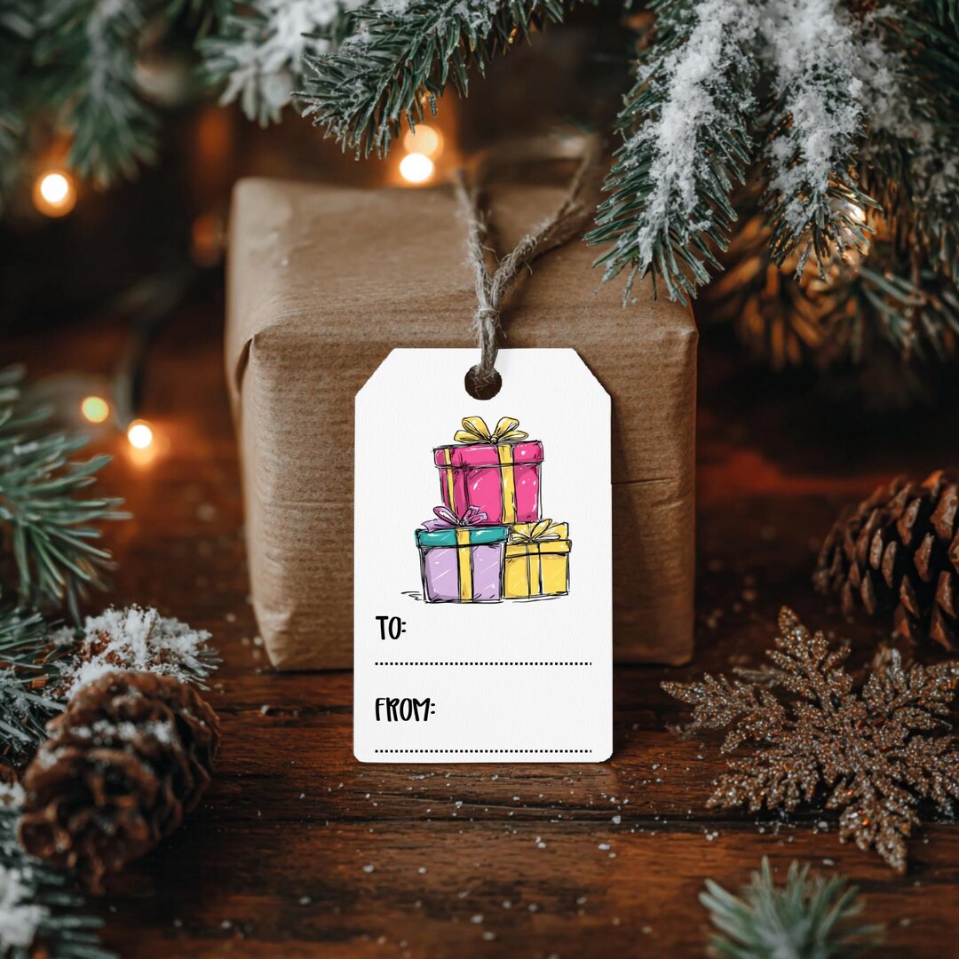 Christmas Doodle Gift Tags, Printable Holiday Favor Tags (digital ...