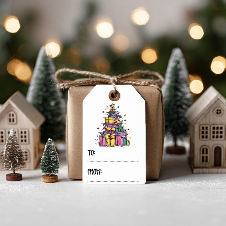 Christmas Doodle Gift Tags, Printable Holiday Favor Tags (digital ...