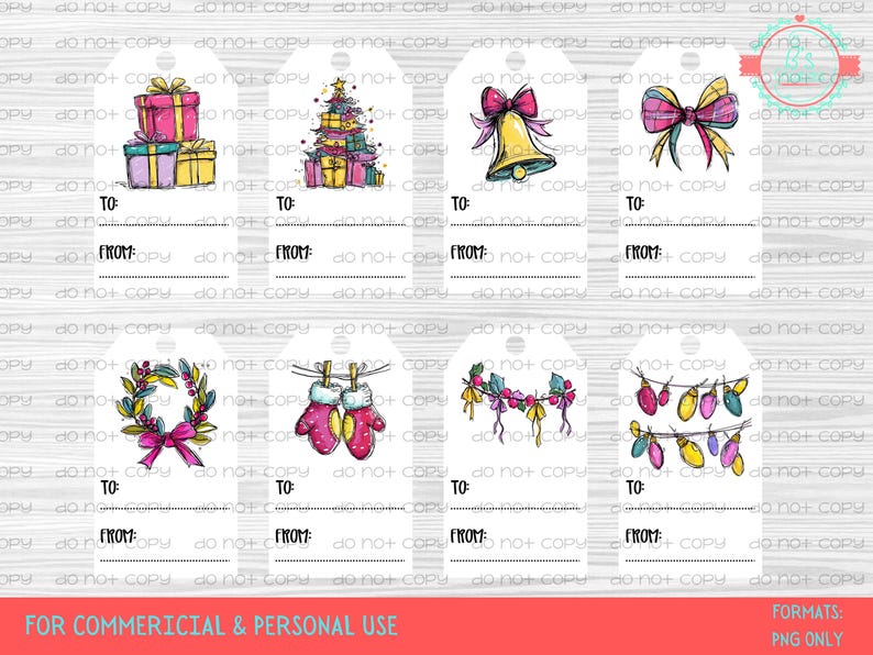 Christmas Doodle Gift Tags, Printable Holiday Favor Tags (digital ...
