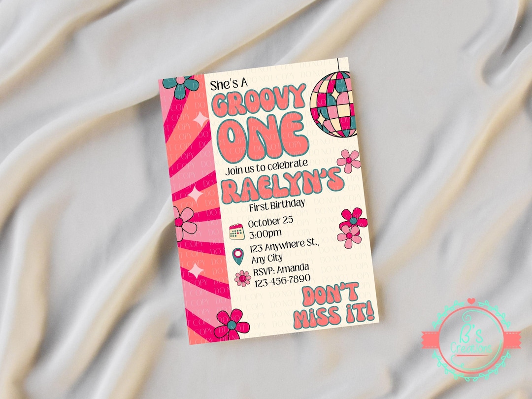 Editable She's A Groovy One Invitation Template, Retro Theme, Disco ...