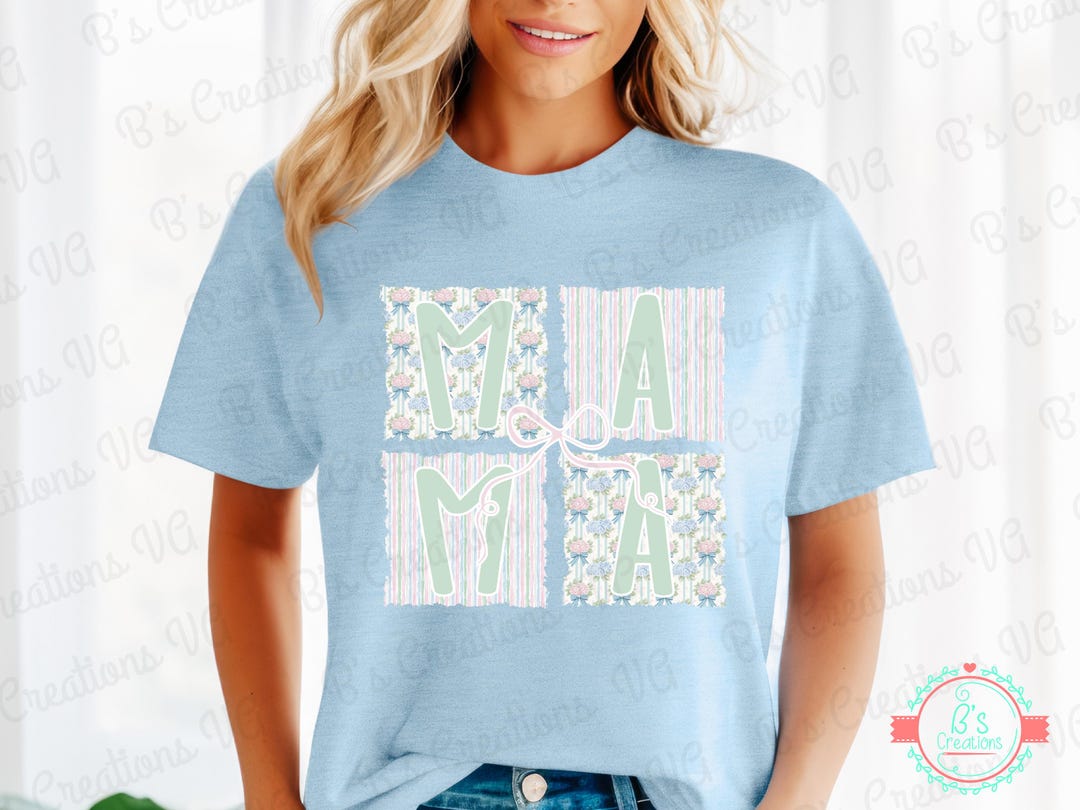 Mama Grand Millennial Flowers and Stripes Square, Blue Floral, Coquette ...