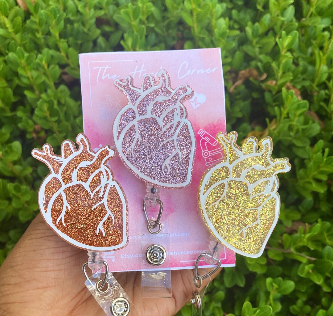 Glitter Heart / Anatomical Heart/ Anatomy Badge Reel / Custom Badge ...