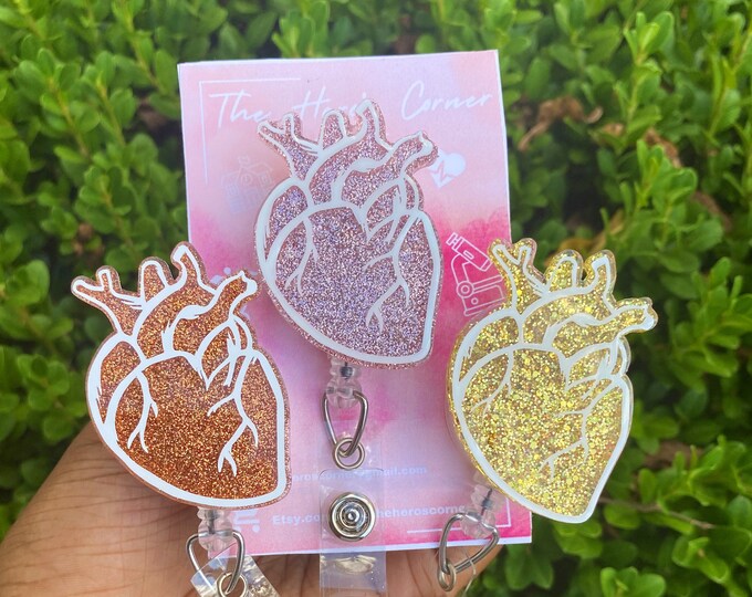 Glitter Heart / Anatomical Heart/ Anatomy Badge Reel / Custom Badge ...