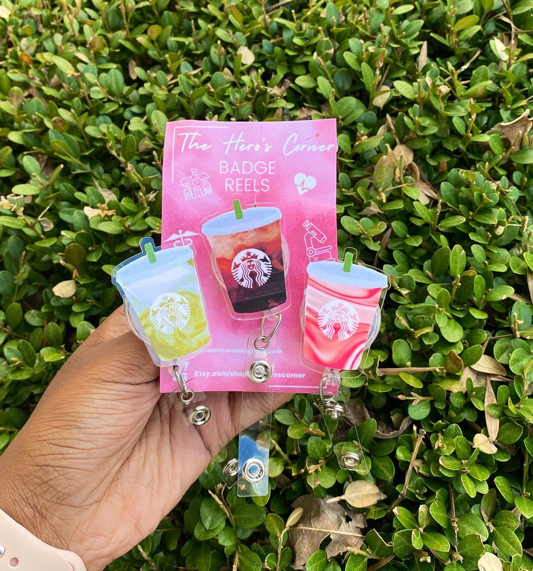 Matcha Mocha Pink Drink Inspired Badge Reel/ Starbucks Inspired Badge ...
