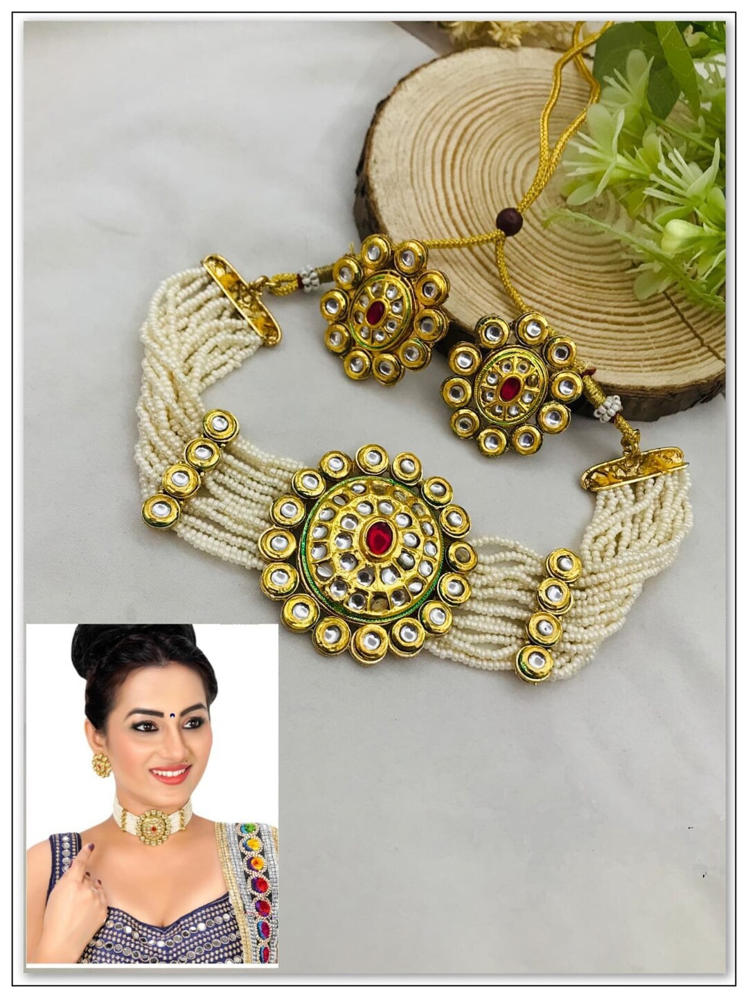 Designer Indian / Pakistani Gold Bridal Crystal Beaded Kundan Choker ...