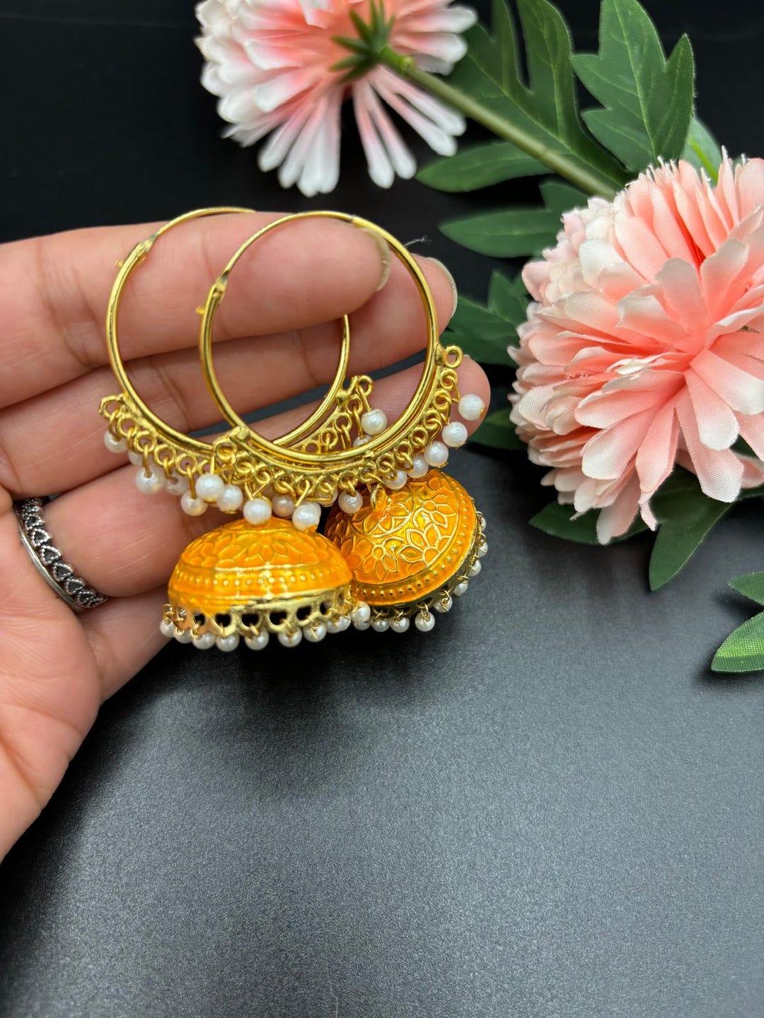 Designer Indian / Pakistani Gold Oxidized Hoop Jhumka Earrings ...