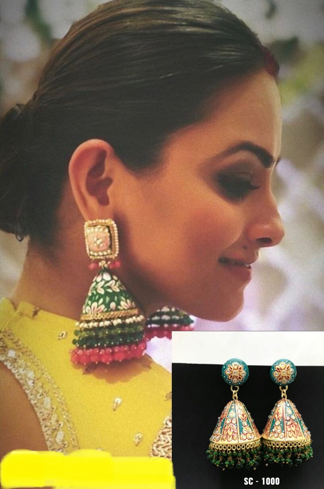 Gold Meenakari Jhumka Earrings: Indian Beaded Chandelier Jewelry - Etsy