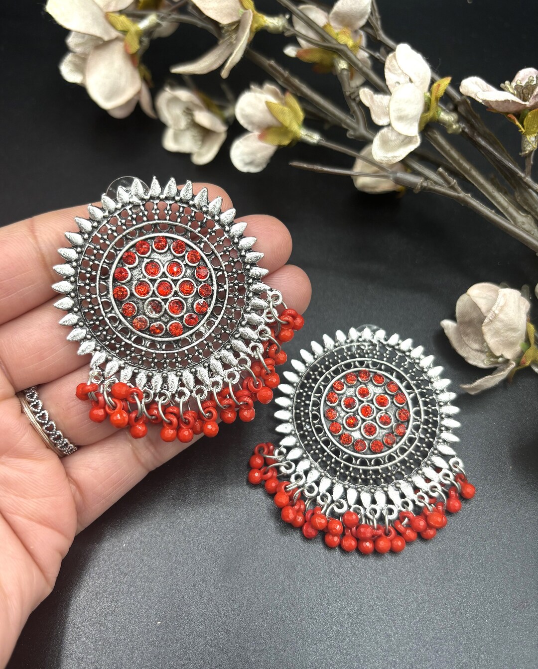 Designer German Silver Oxidized Indian pakistani Jewellery for Wedding Multi Colours Chandbali Jhumka Design Oversize Earrings Jewelry Etsy
