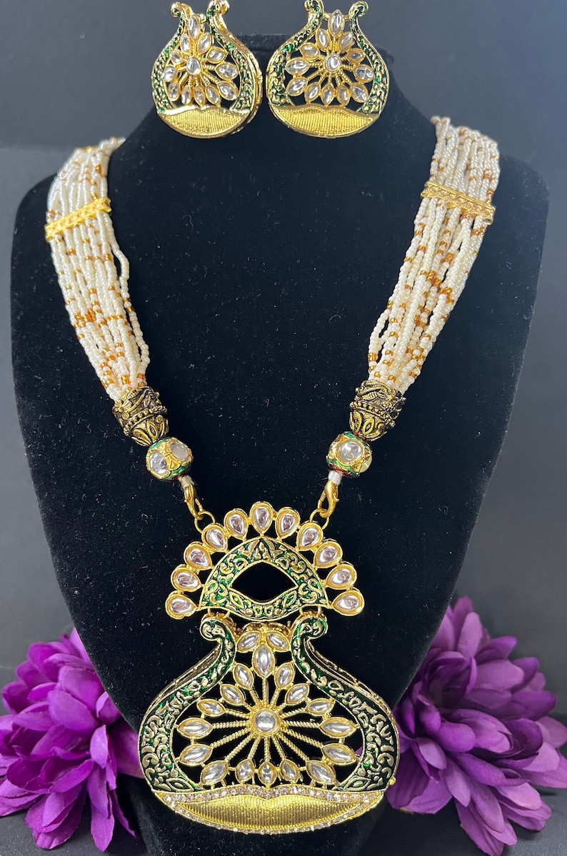 Designer Meenakari Bridal Long Rani Haar Necklace Set White Pearls ...