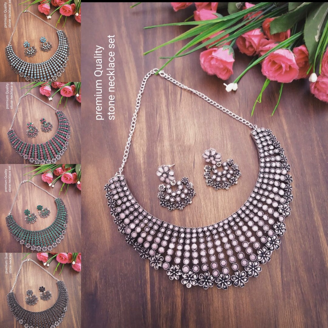 Designer Indian Pakistani Bridal Silver Choker Necklace Chandelier ...