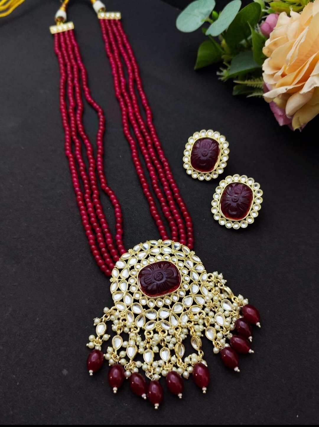 Designer Bridal Long Rani Haar Necklace Set White Pearls Earrings Gold ...