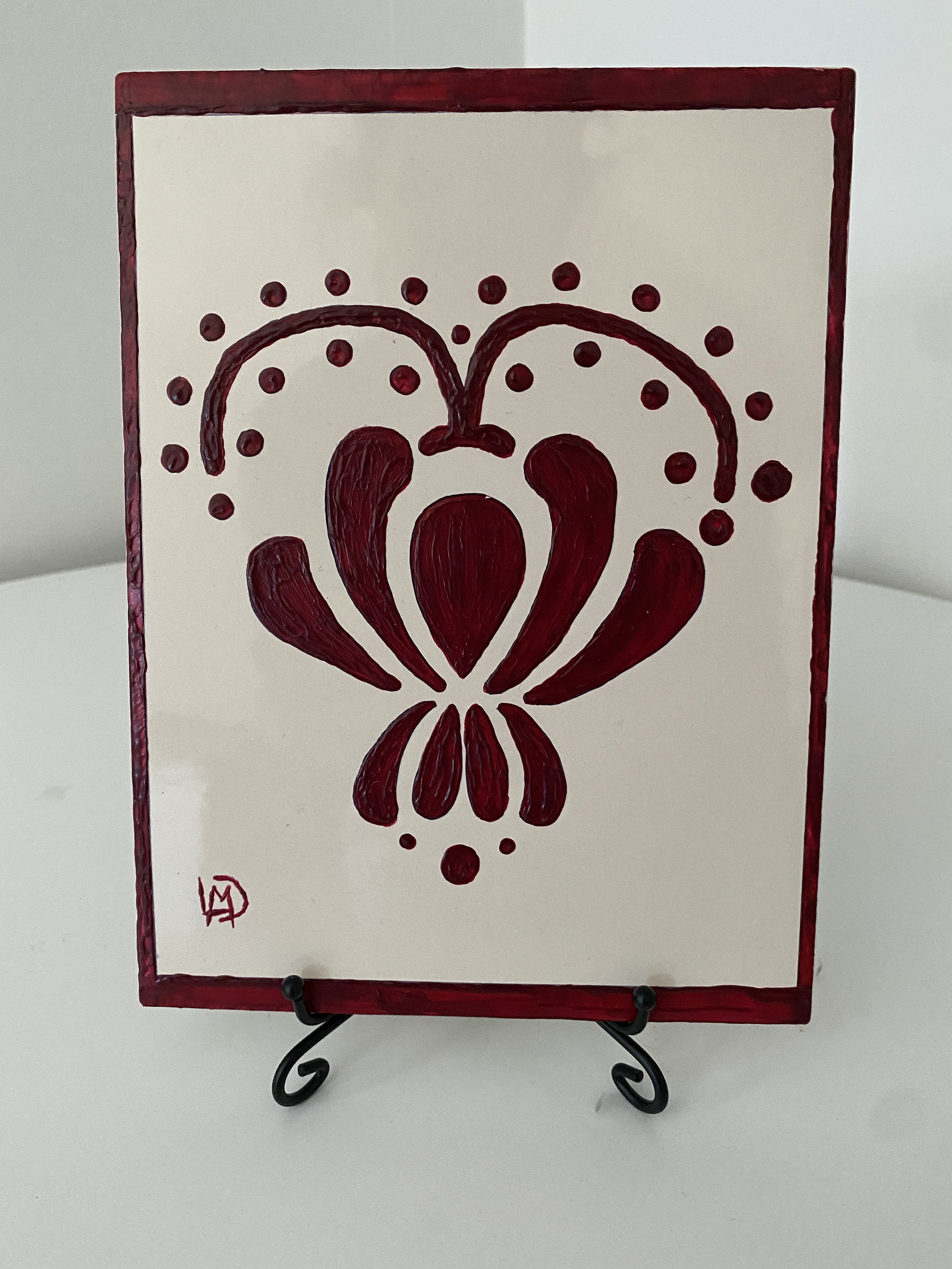 Red Acrylic Painting on Ceramic Tile - Etsy UK