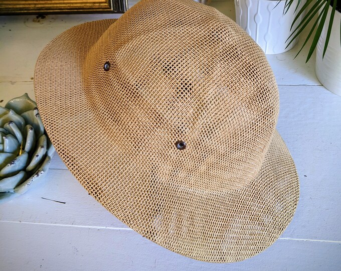 Vintage Brookstone Safari Straw Pith Hat - Etsy