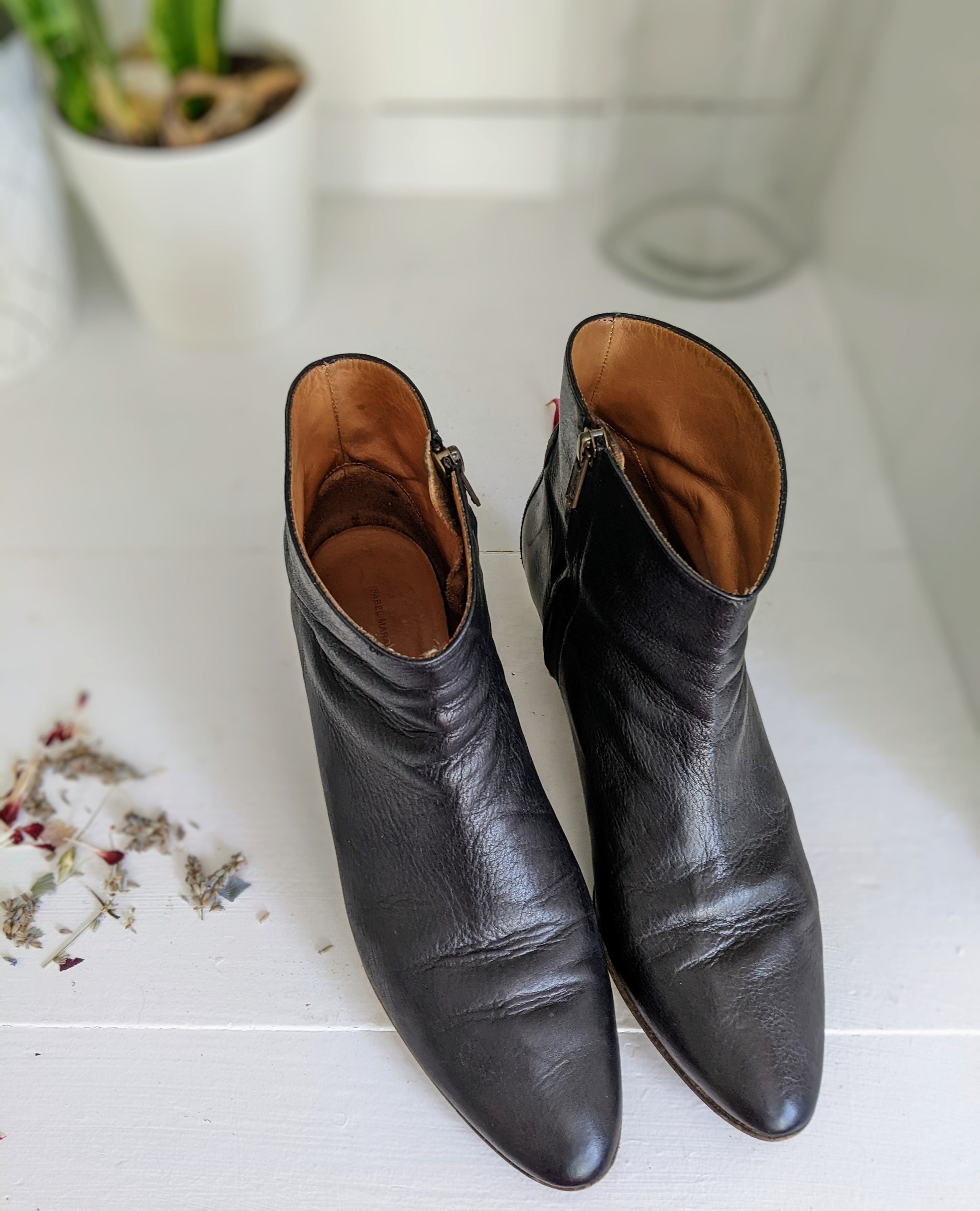 Vintage Isabel Marant Black Leather Booties, Designer Booties, Black ...