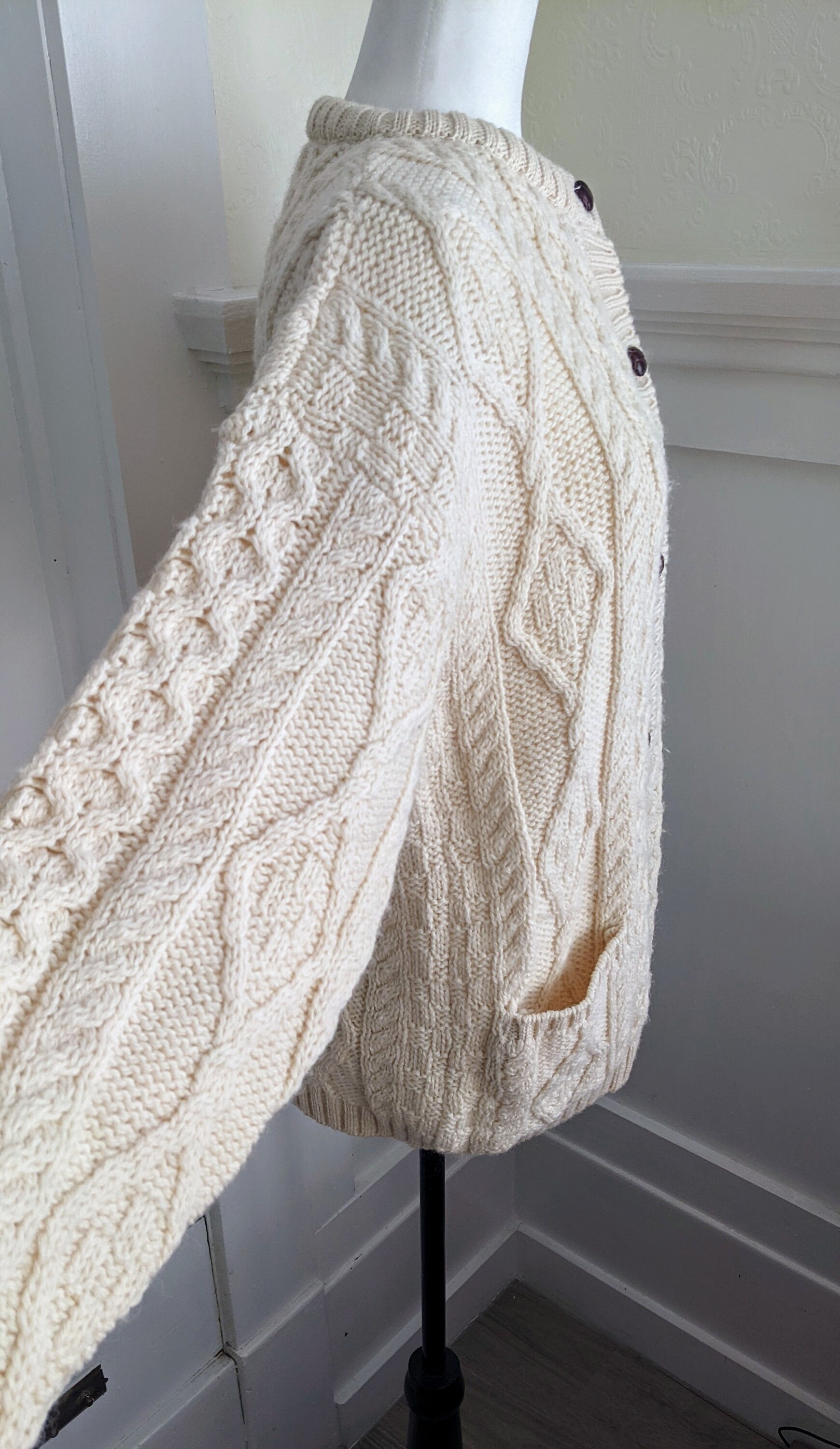 Vintage Aran Cardigan, Irish Cable Sweater by Thomas Keeling Size L - Etsy