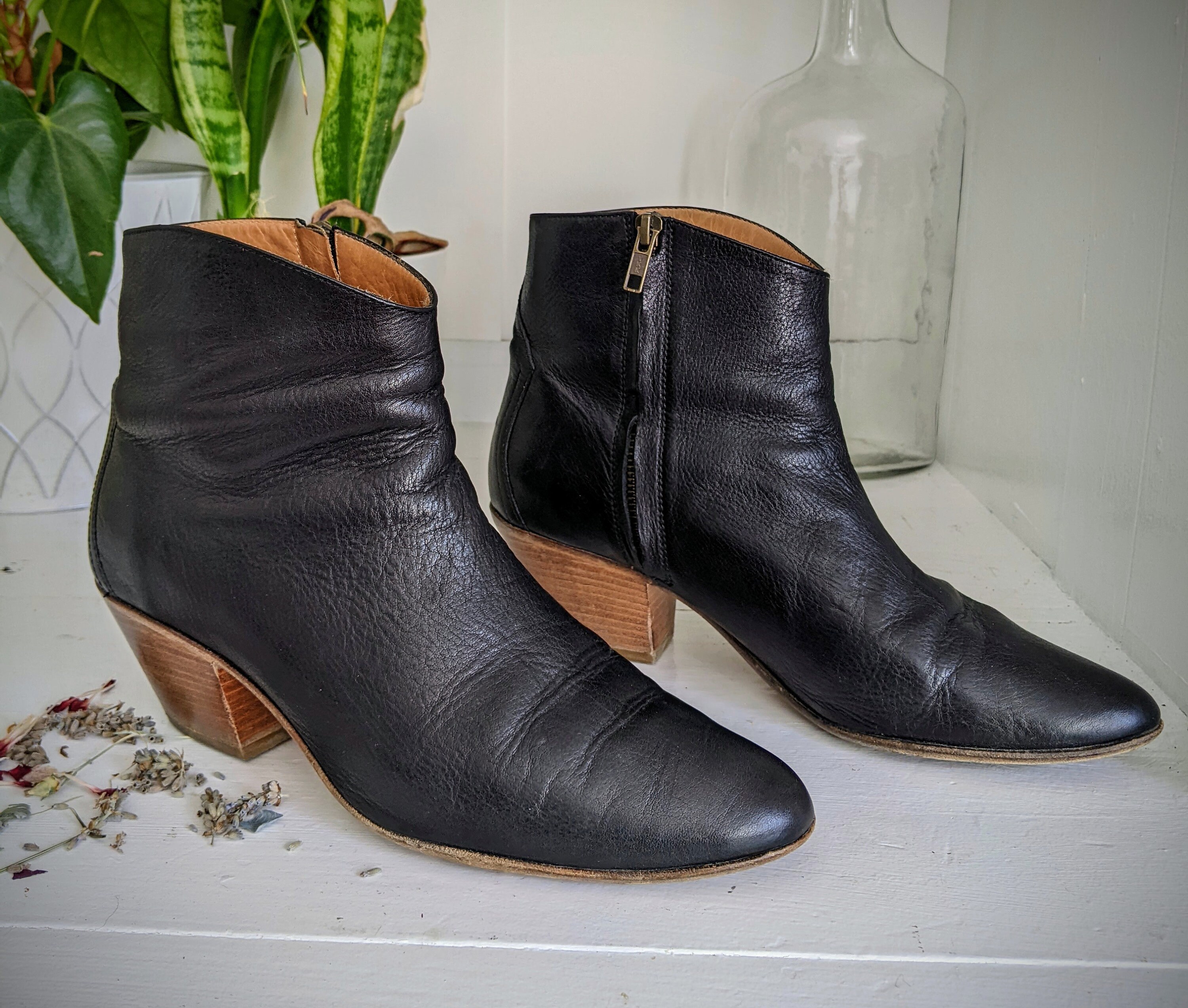 Vintage Isabel Marant Black Leather Booties, Designer Booties, Black ...