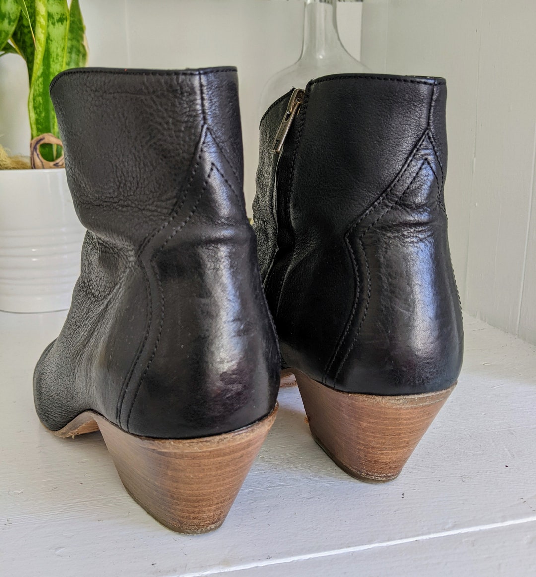 Vintage Isabel Marant Black Leather Booties, Designer Booties, Black ...