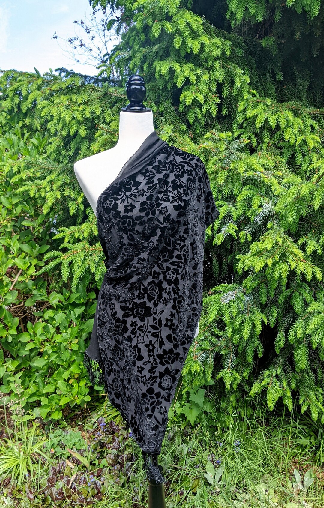 Vintage Silk and Velvet Piano Shawl, Black Silk Flamenco Scarf - Etsy