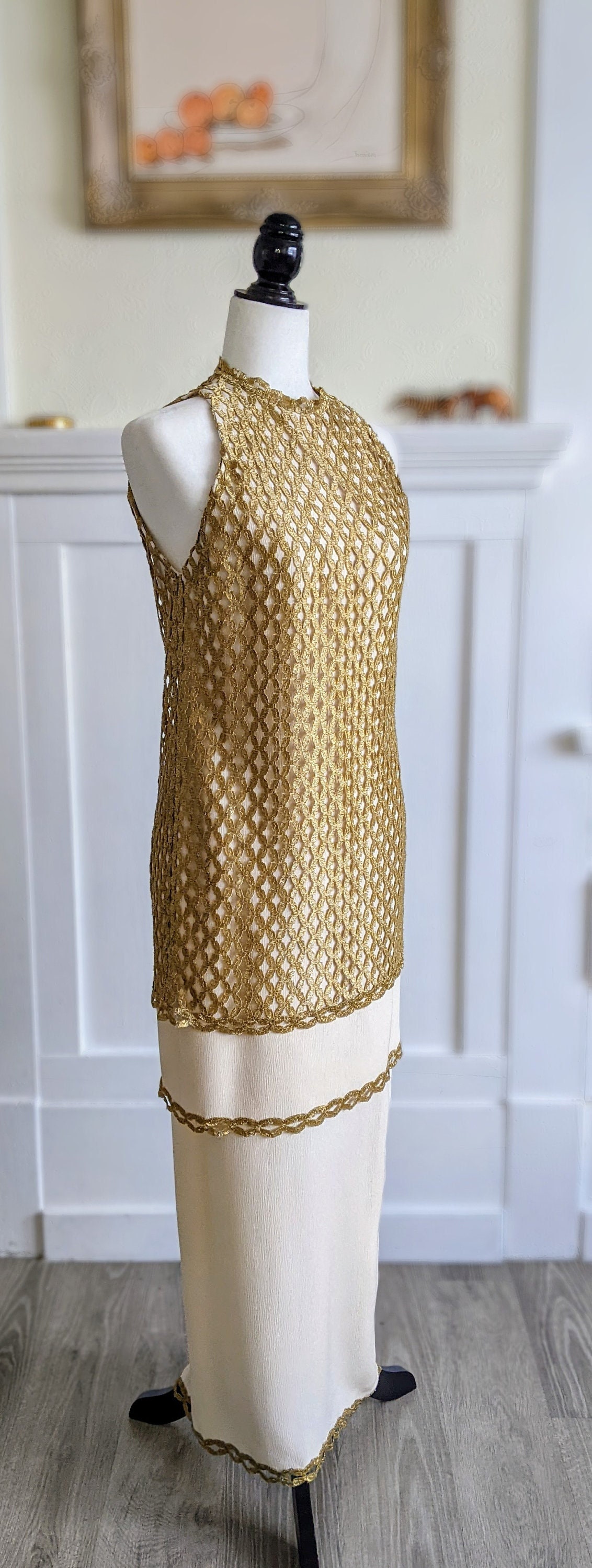 Vintage Silk Crepe Gold Lame Tunic and Skirt Set, Vintage Hollywood ...