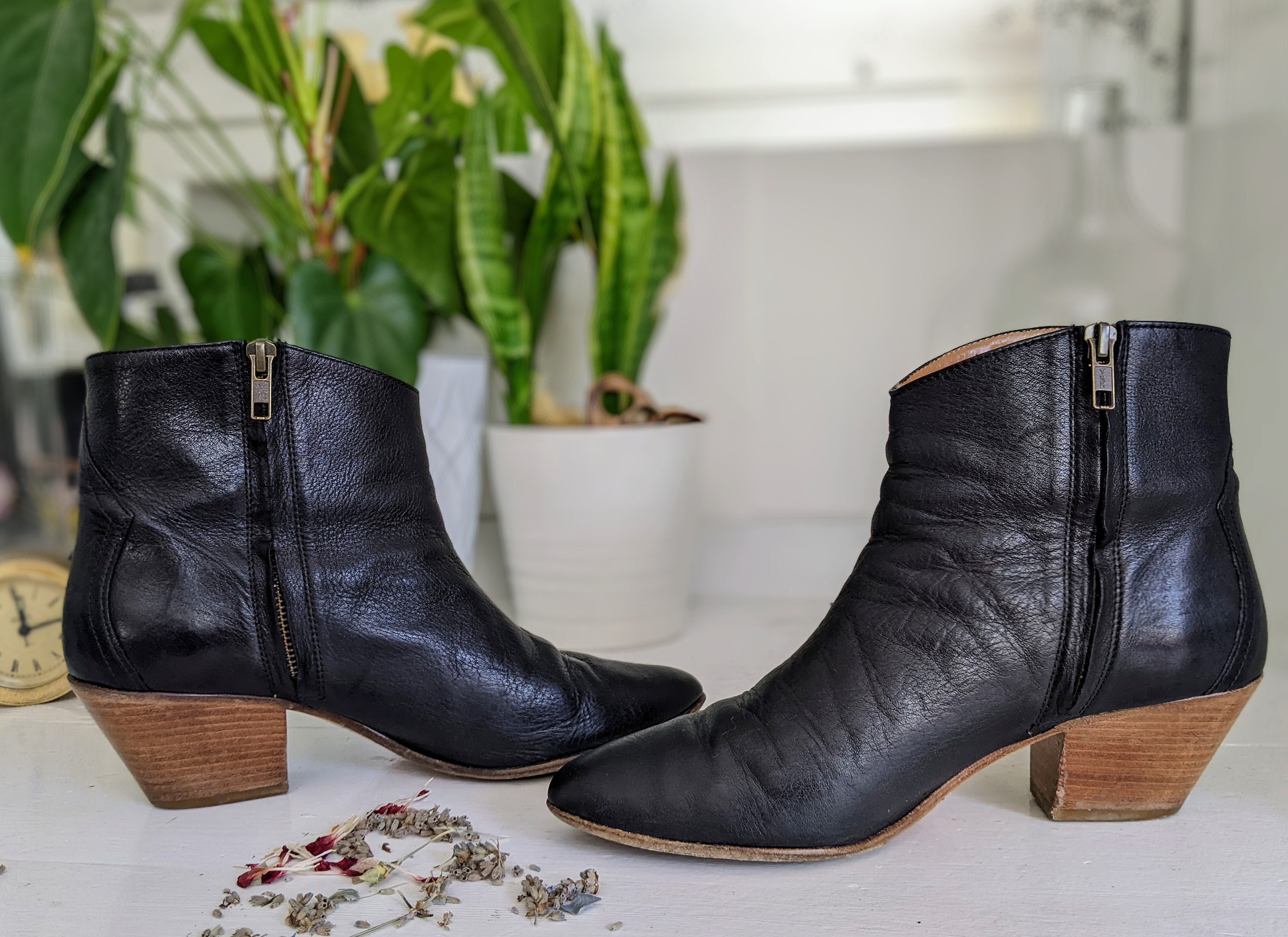 Vintage Isabel Marant Black Leather Booties, Designer Booties, Black ...