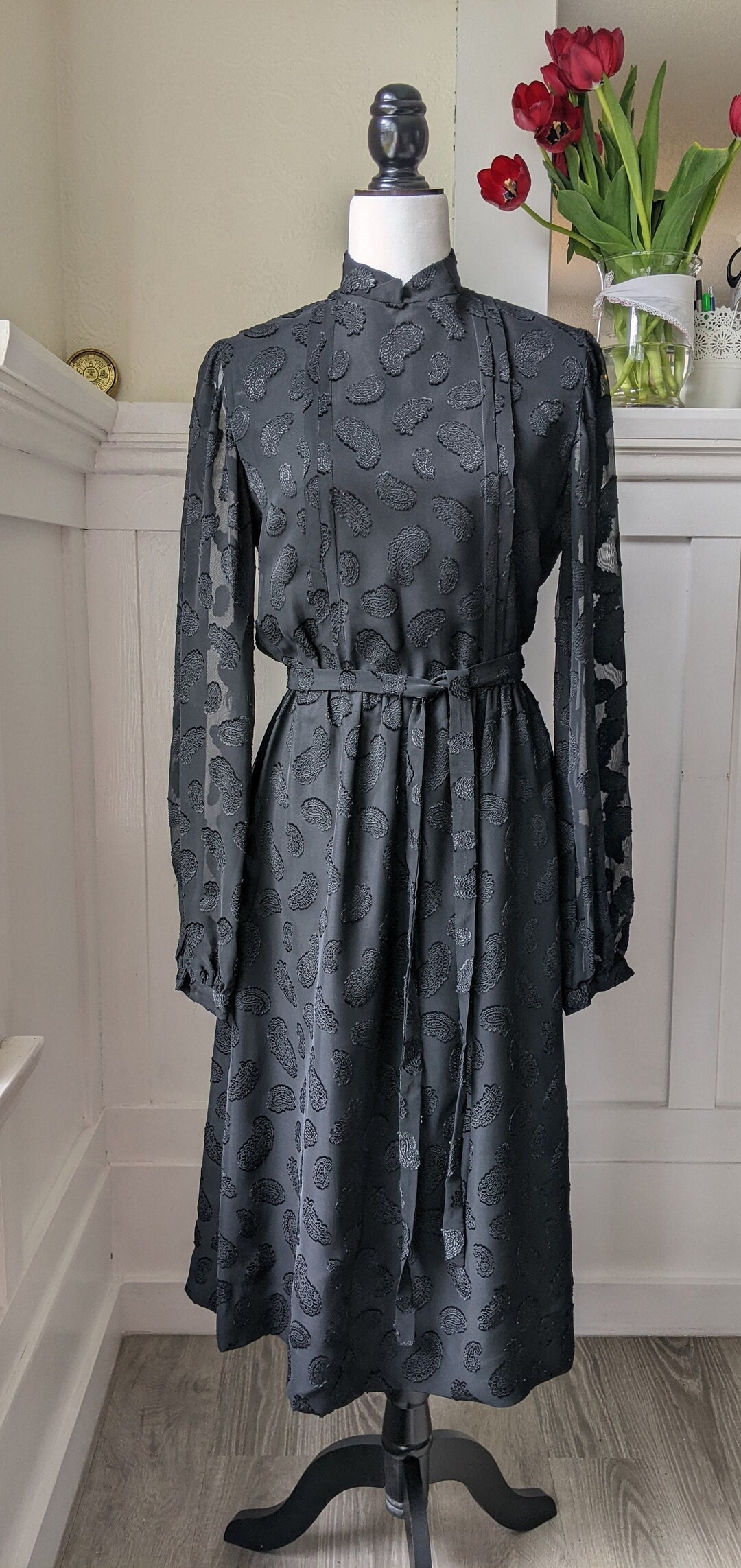 Vintage 50s Black Lace Maxi Dress: Paisley Goth Wedding, Size XS - Etsy