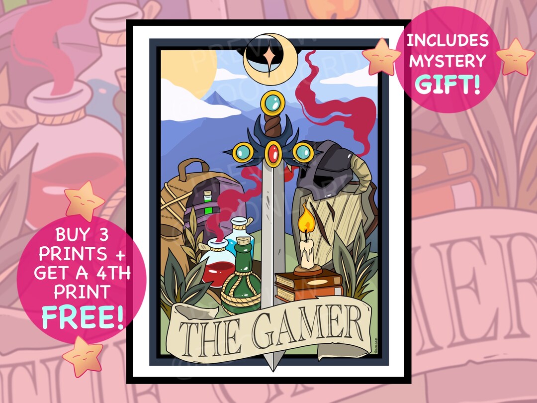 The Gamer Wall Art, Tarot Card Art Print, Gaming Poster, Dragon Battle ...