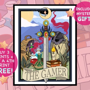 The Gamer Wall Art, Tarot Card Art Print, Gaming Poster, Dragon Battle ...