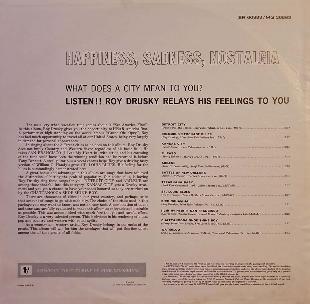 Roy Drusky Vinyl Record - Etsy