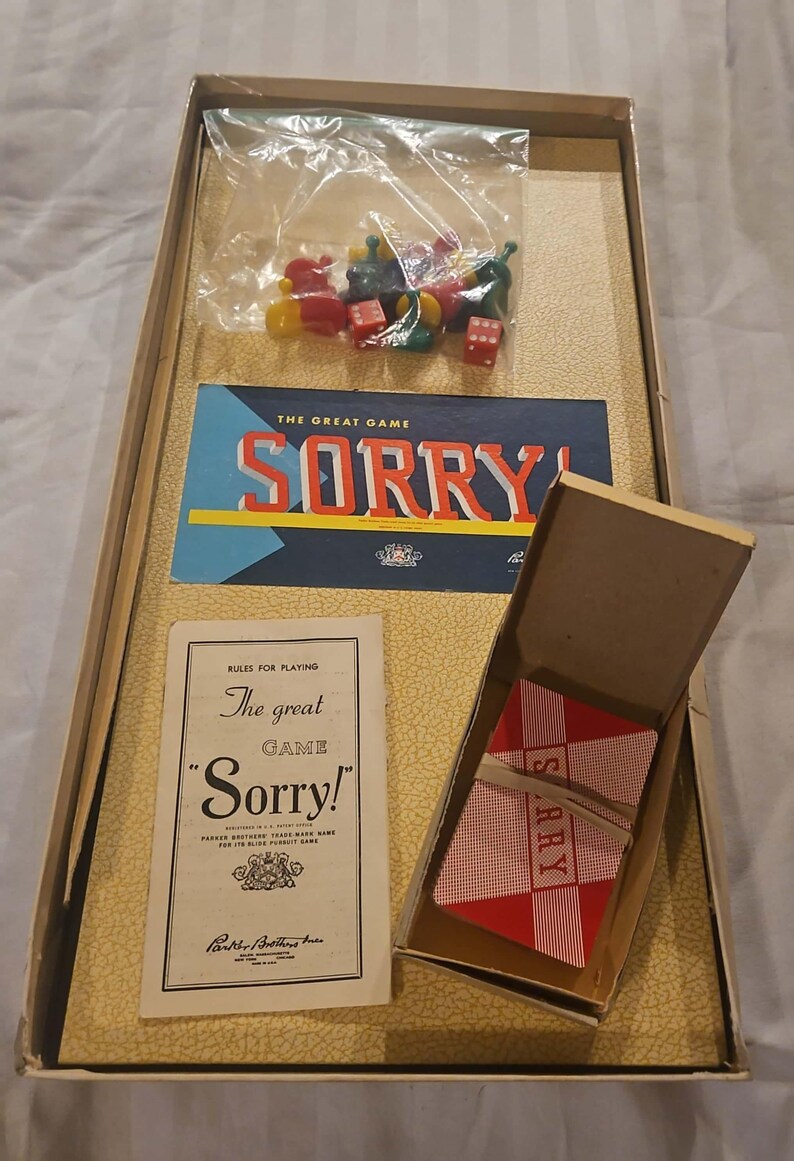 Vintage 1954 SORRY Board Game Parker Brothers Complete! Vintage! - Etsy