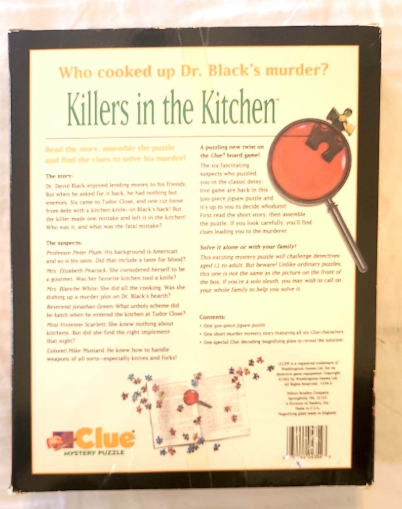 CLUE Mystery PUZZLE Game. 1992 Killers in the Kitchen - Etsy