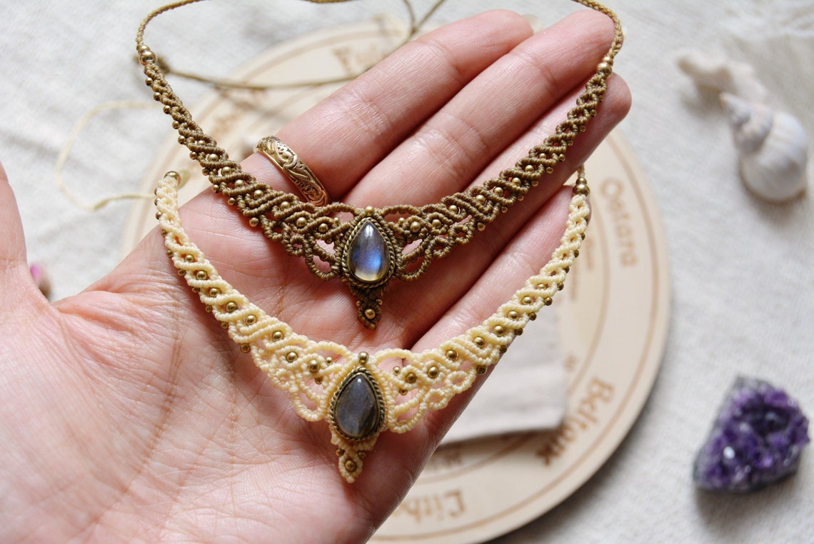 Collier macramé avec pierres fines Labradorite et Oeil de - Etsy France