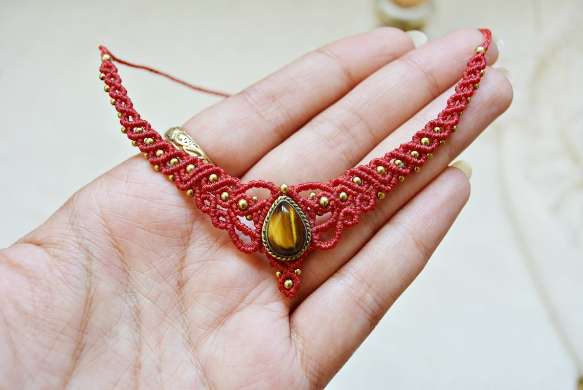 Collier macramé avec pierres fines Labradorite et Oeil de - Etsy France