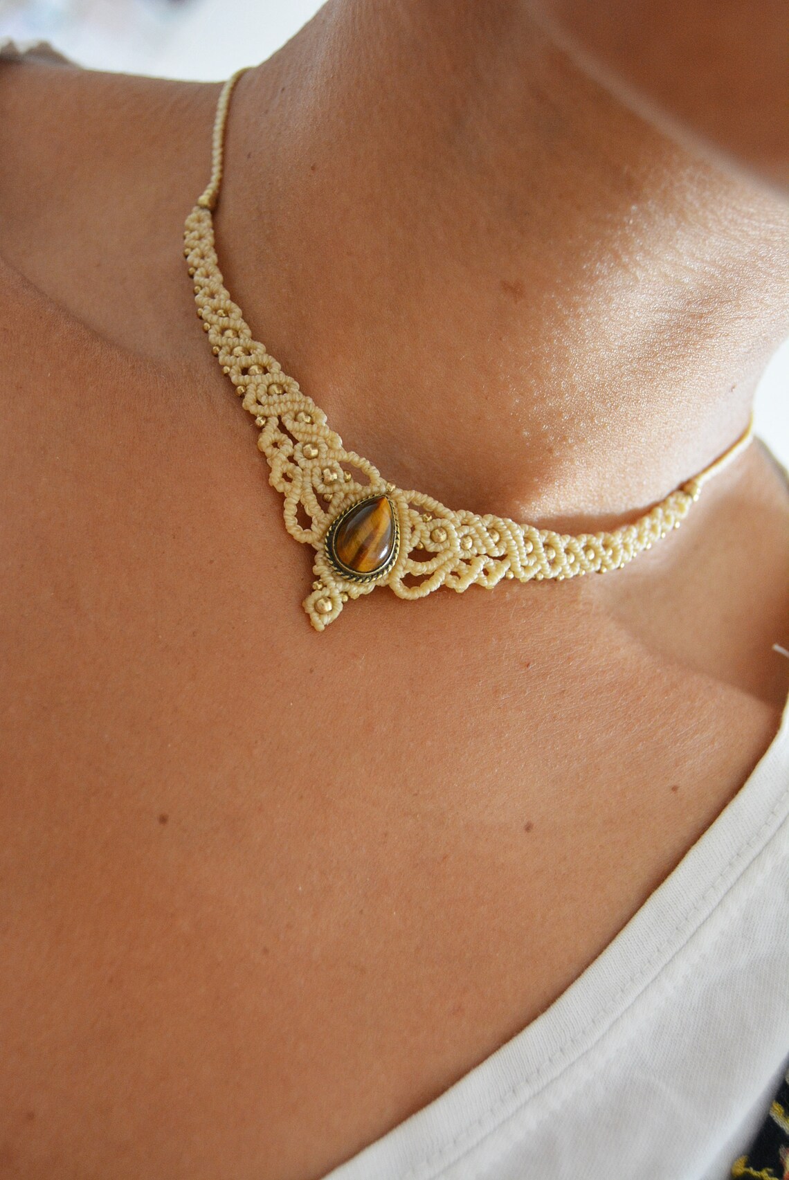 Collier macramé avec pierres fines Labradorite et Oeil de - Etsy France