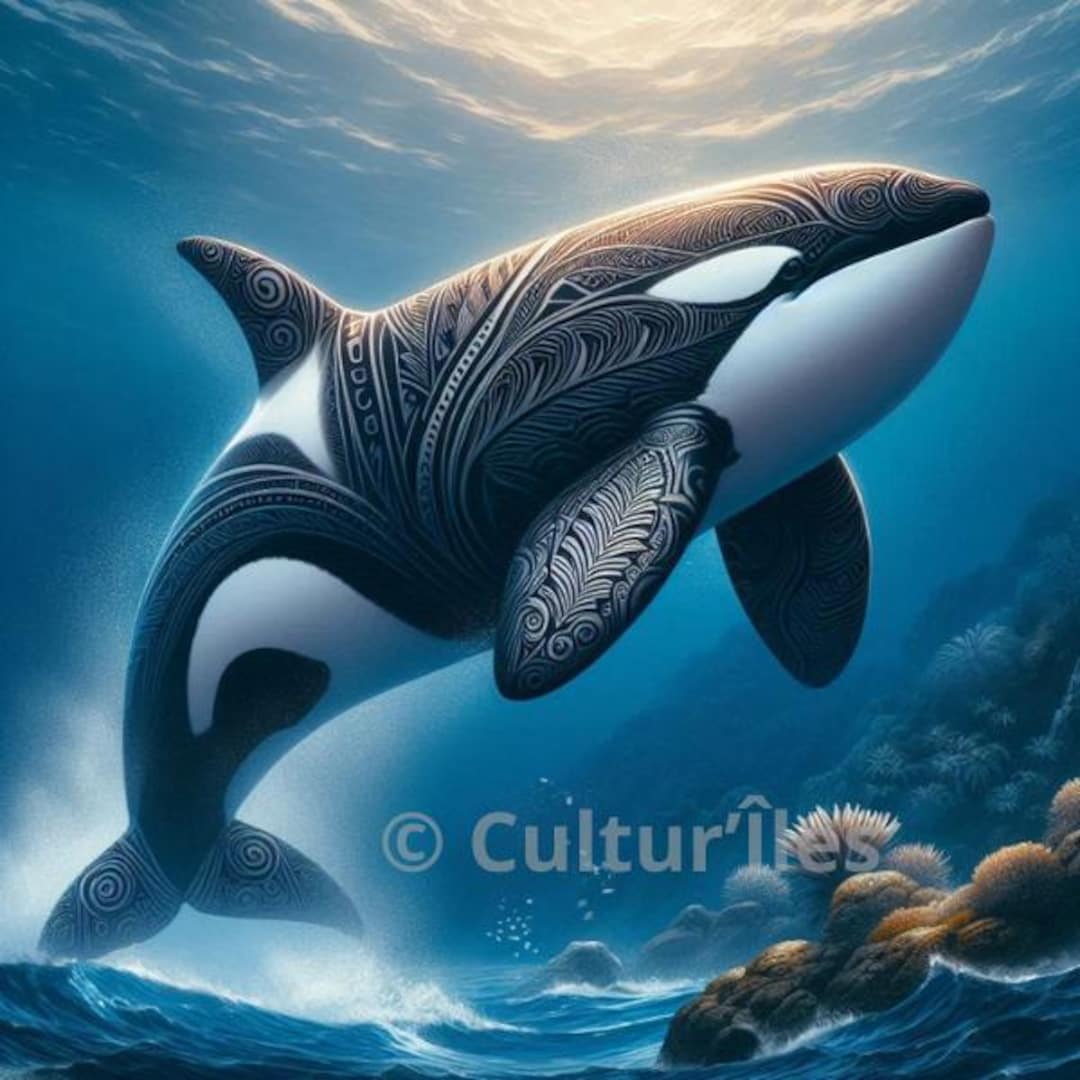 Powerful and Elegant Maori Orca With Engraved Patterns, Vibrant Maori ...