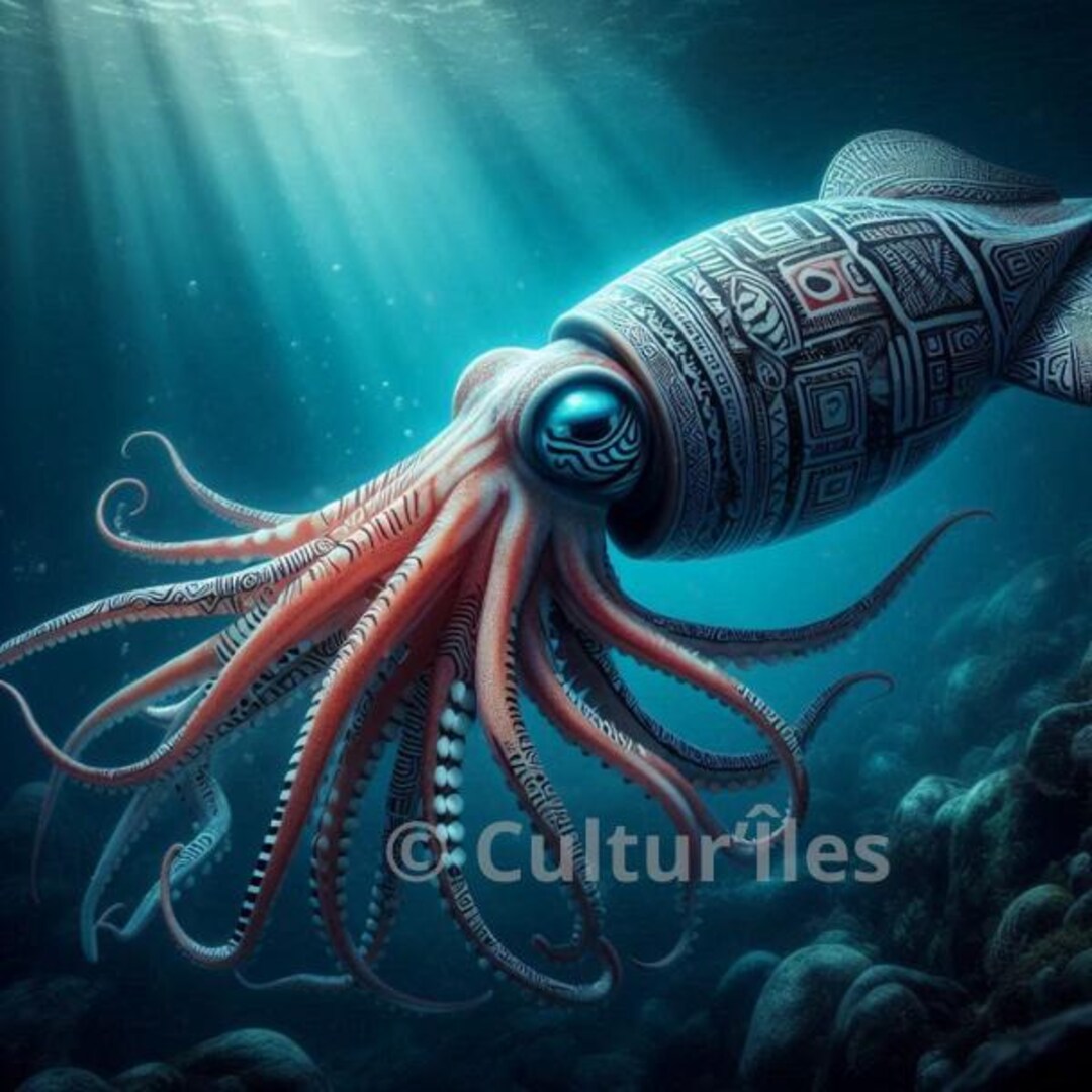 Giant Squid With Maori Tribal Patterns - Vibrant Maori Artwork ...
