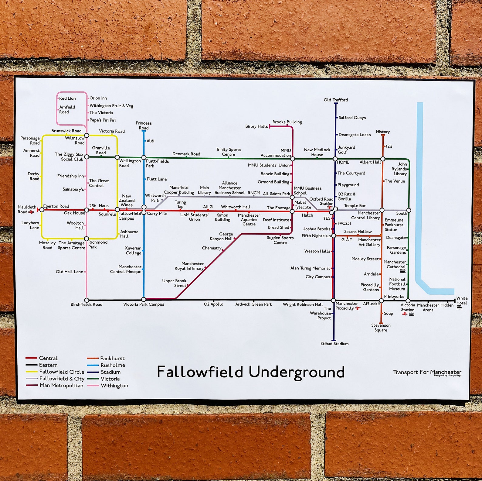 Manchester Fallowfield Underground Map | Etsy